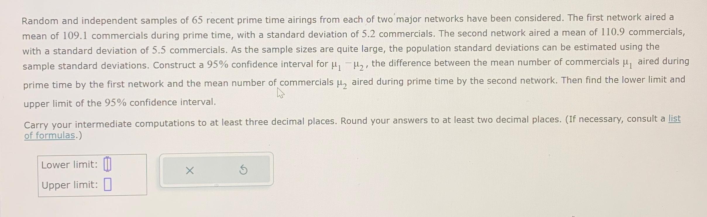 Solved Random and independent samples of 65 ﻿recent prime | Chegg.com