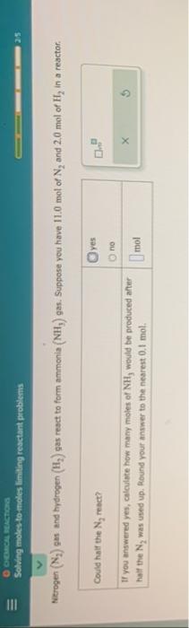 Solved Itrogen (N2) gas and hydrogen (H2) gas react to form | Chegg.com