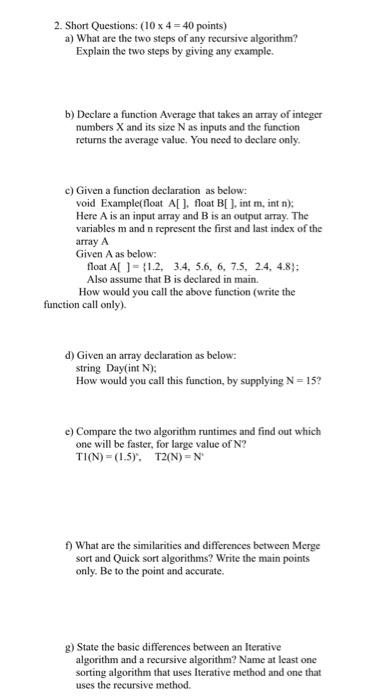 Solved 2 Short Questions 10×440 Points A What Are The 