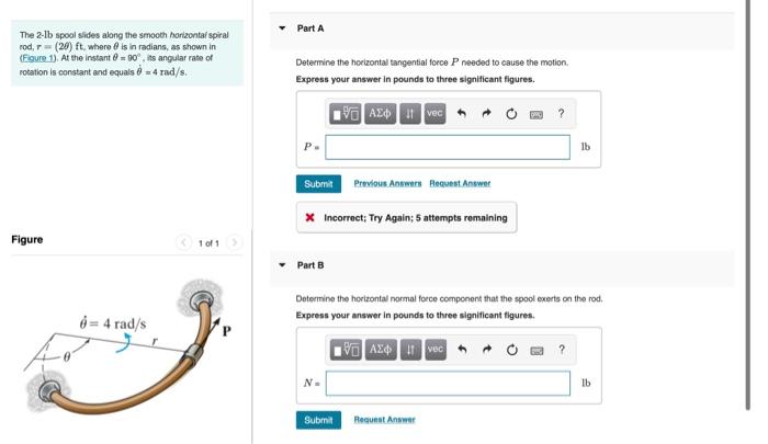 Solved The 2-lb spool slides along the smooth harizontal | Chegg.com