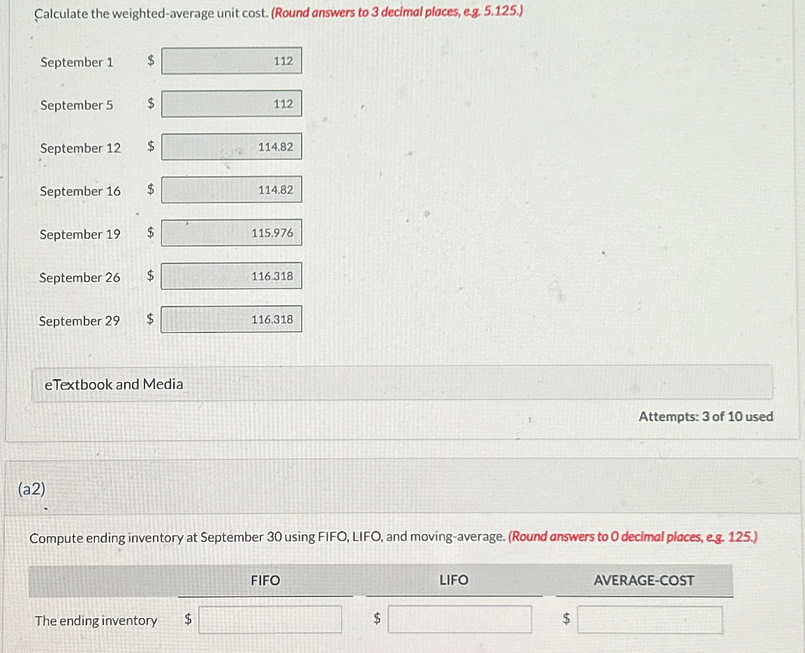 Calculate the weighted-average unit cost. (Round | Chegg.com