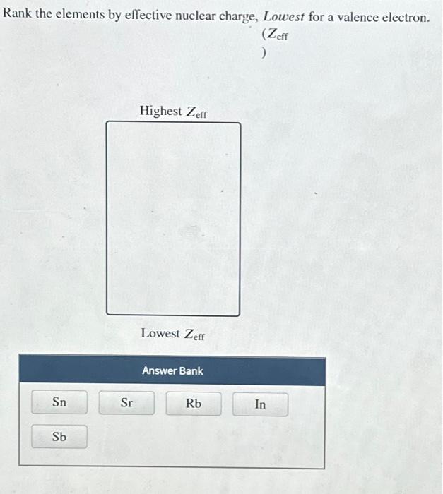 Solved Rank the elements by effective nuclear charge, Lowest | Chegg.com