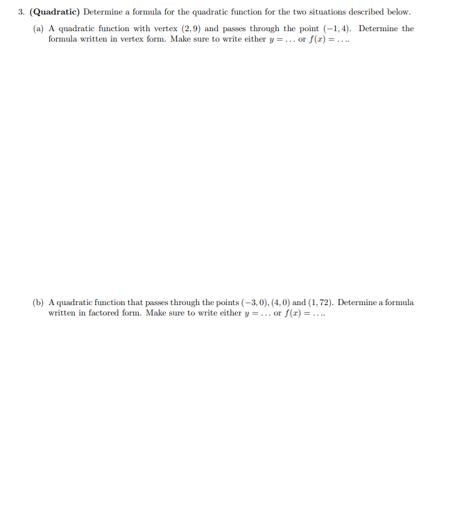 Solved (Quadratic) ﻿Determine a formula for the quadratic | Chegg.com