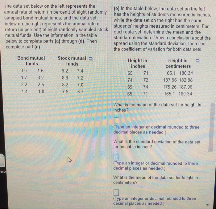 Solved The data set below on the left represents the (a) | Chegg.com