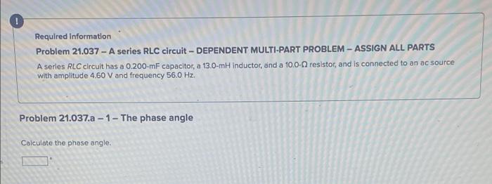 Solved Required information Problem 21.037 - A series RLC | Chegg.com