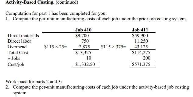 Solved Activity-Based Costing. (continued)Computation for | Chegg.com