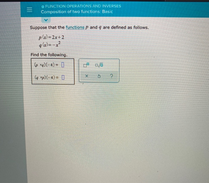Solved FUNCTION OPERATIONS AND INVERSES Composition of two | Chegg.com