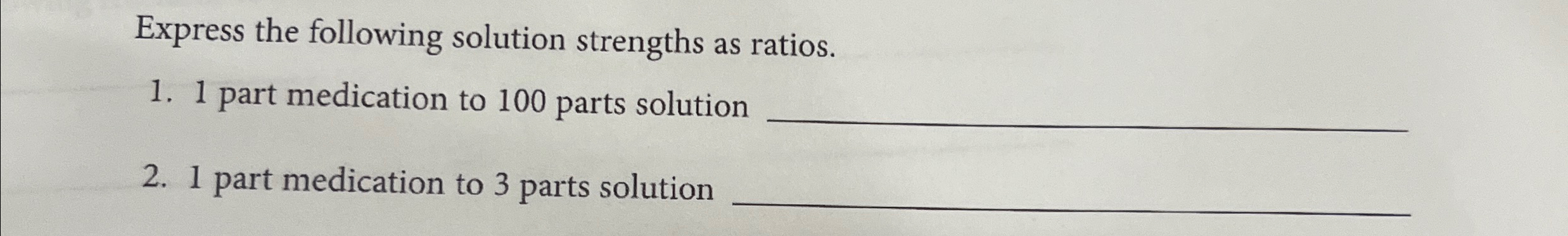 Solved Express the following solution strengths as ratios.1 | Chegg.com