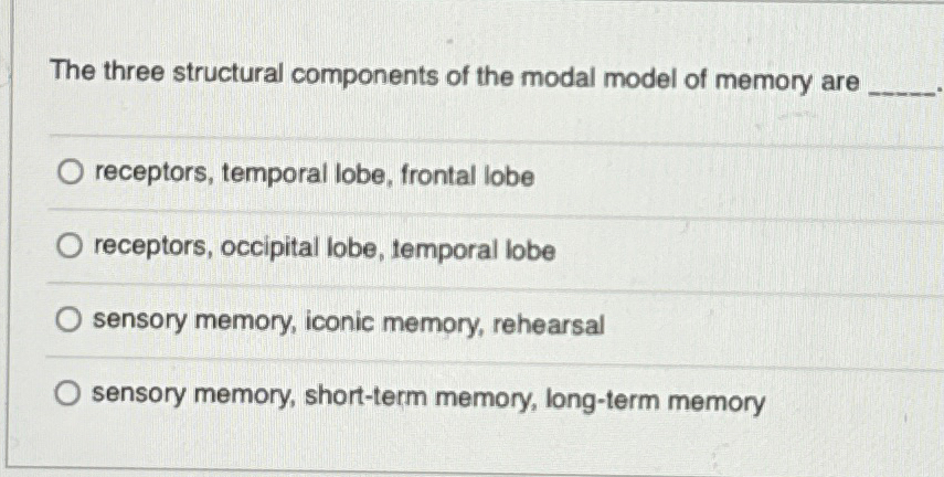 Solved The three structural components of the modal model of | Chegg.com
