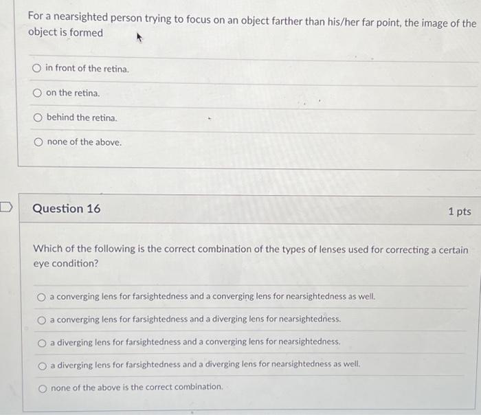 Solved For a nearsighted person trying to focus on an object | Chegg.com