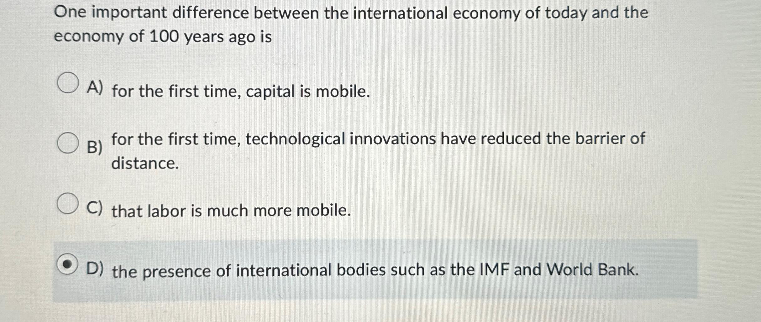 Solved One important difference between the international | Chegg.com
