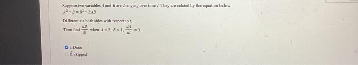 Solved Suppose two variables A and B are changing over time | Chegg.com