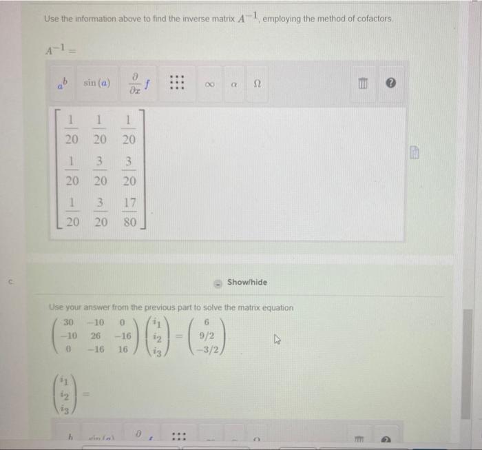 Solved Use the information above to find the inverse matrix | Chegg.com