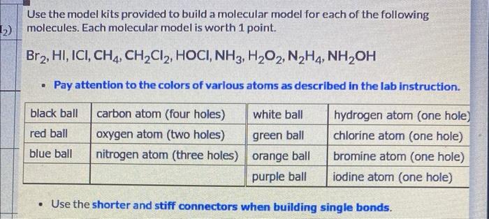 Use the model kits provided to build a molecular | Chegg.com