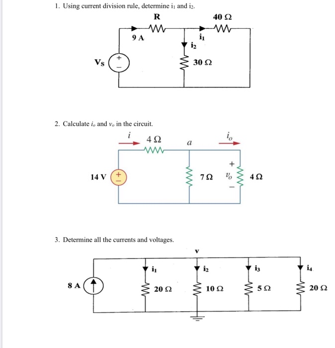 Solved 1. Using current division rule, determine i, and iz. | Chegg.com