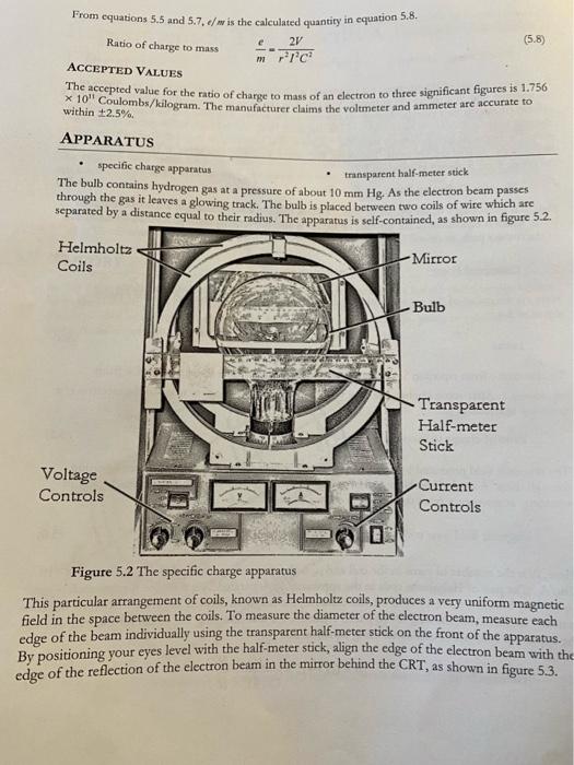 Experiment 5: The Specific Charge of the Electron | Chegg.com