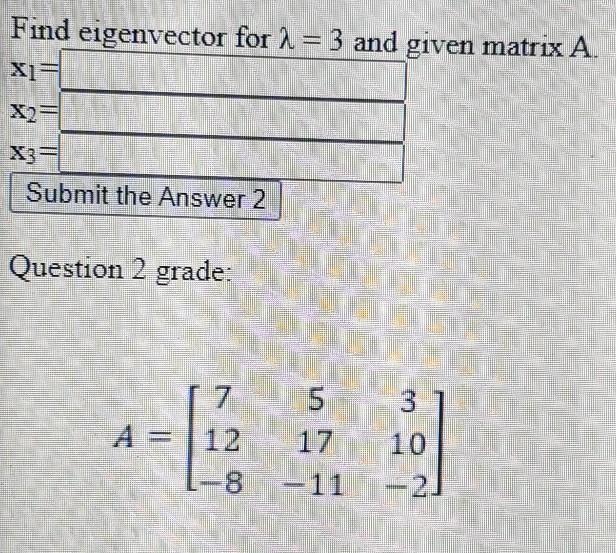 Solved Find eigenvector for a = 3 and given matrix A. XIF | Chegg.com