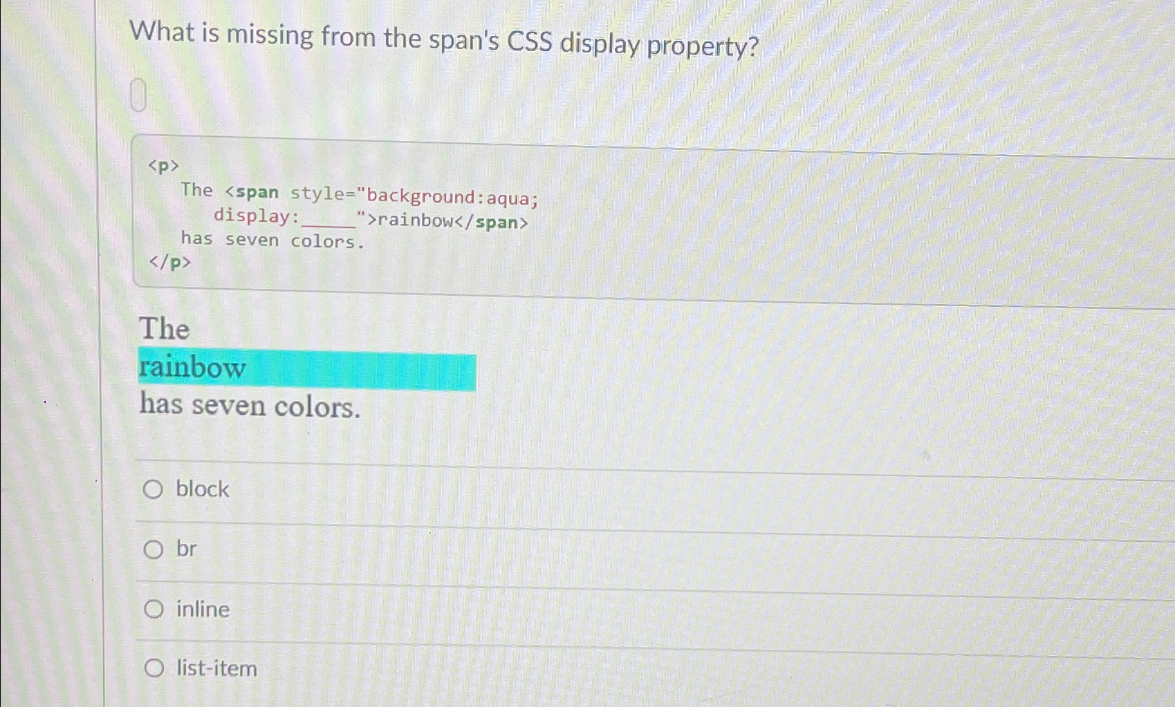 Solved What is missing from the span's CSS display | Chegg.com