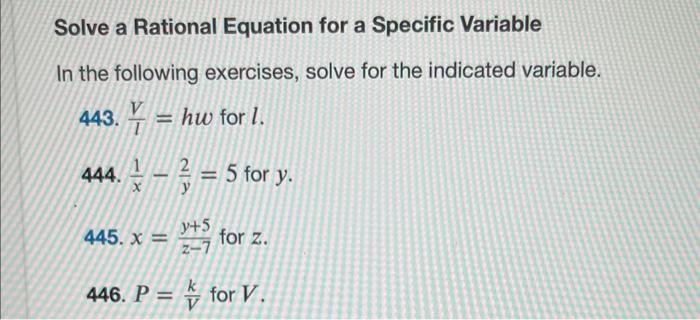 Solved Solve a Rational Equation for a Specific Variable In | Chegg.com