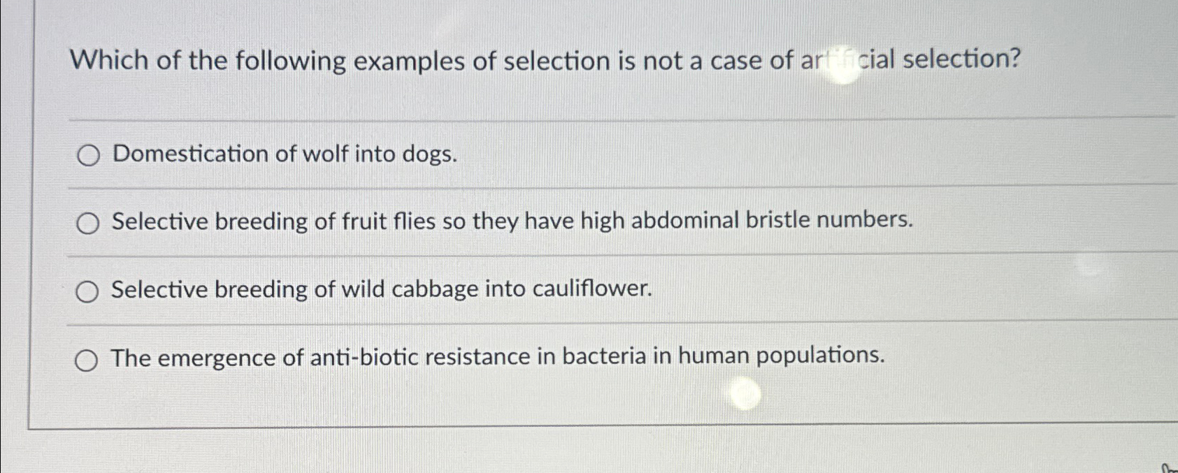 Solved Which of the following examples of selection is not a | Chegg.com