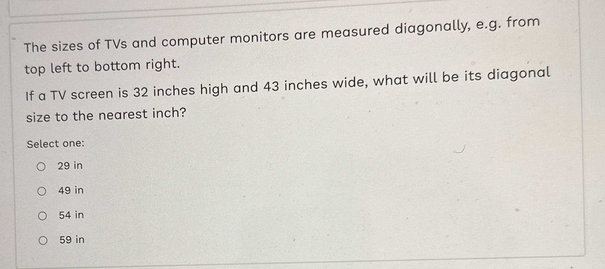 Solved The sizes of TVs and computer monitors are measured | Chegg.com