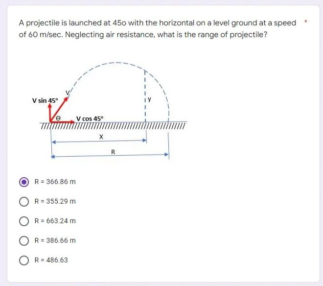 Solved A projectile is launched at 450 with the horizontal | Chegg.com