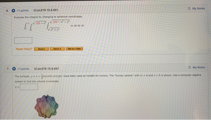 Solved 6. My Notes -/1 points ScalcET8 15.8.041. Evaluate | Chegg.com