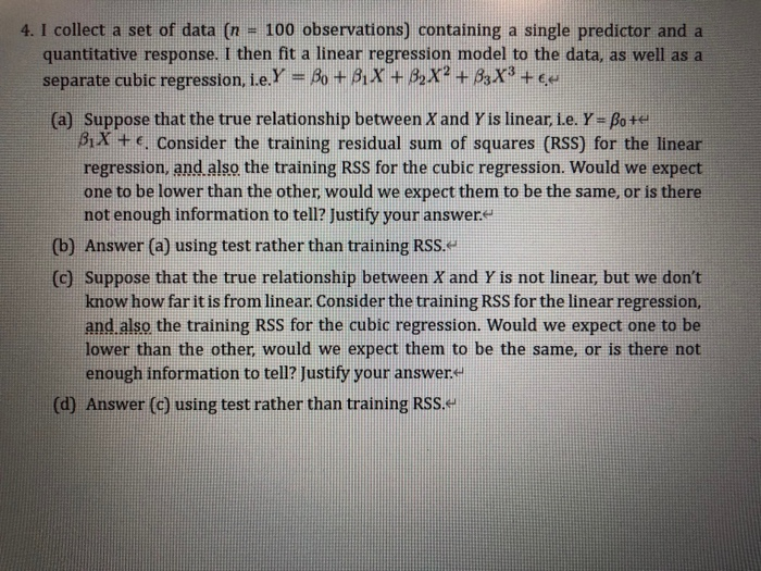Solved 100 observations) containing a single predictor and a | Chegg.com