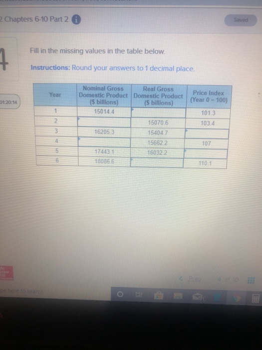 Solved 2 Chapters 6-10 Part 2 Fill in the missing values in | Chegg.com