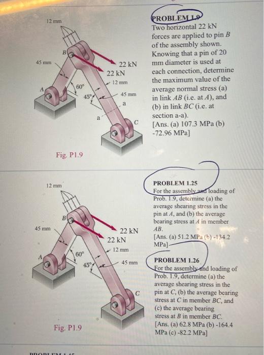 Solved 12 mm B 45 mm 22 KN 22 KN PROBLEM L Two horizontal 22 | Chegg.com