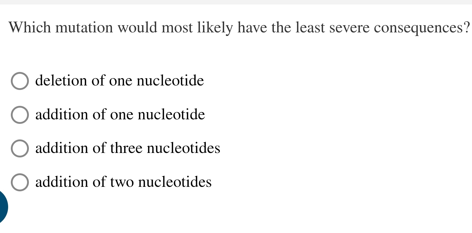 Solved Which mutation would most likely have the least | Chegg.com