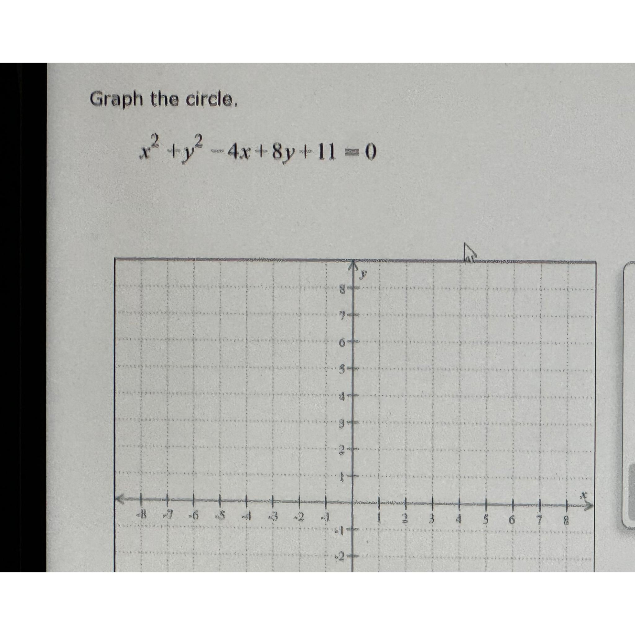 Solved Graph the circle.x2+y2-4x+8y+11=0 | Chegg.com