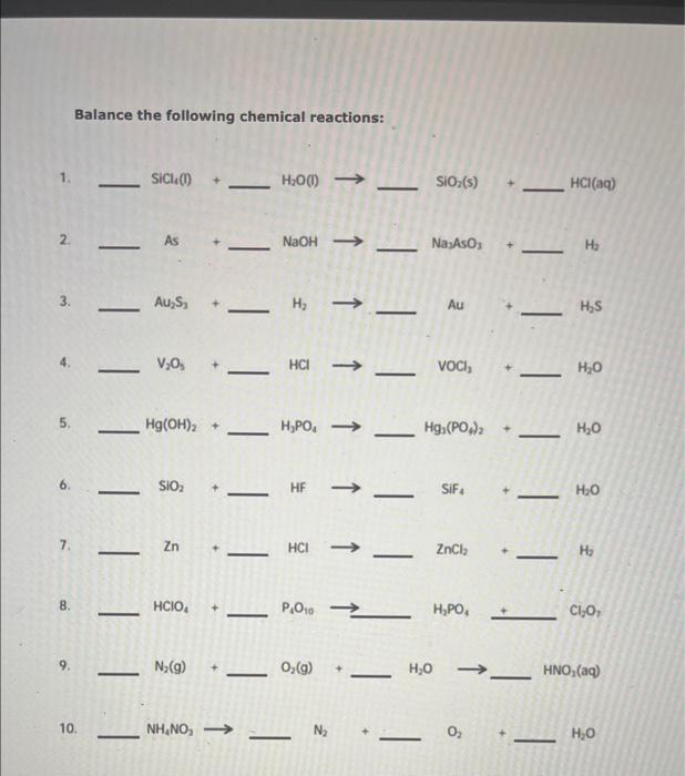 Solved Balance the following chemical reactions: 2. 5. | Chegg.com