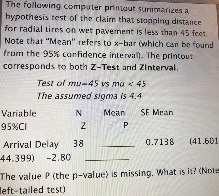 Solved The following computer printout summarizes a | Chegg.com