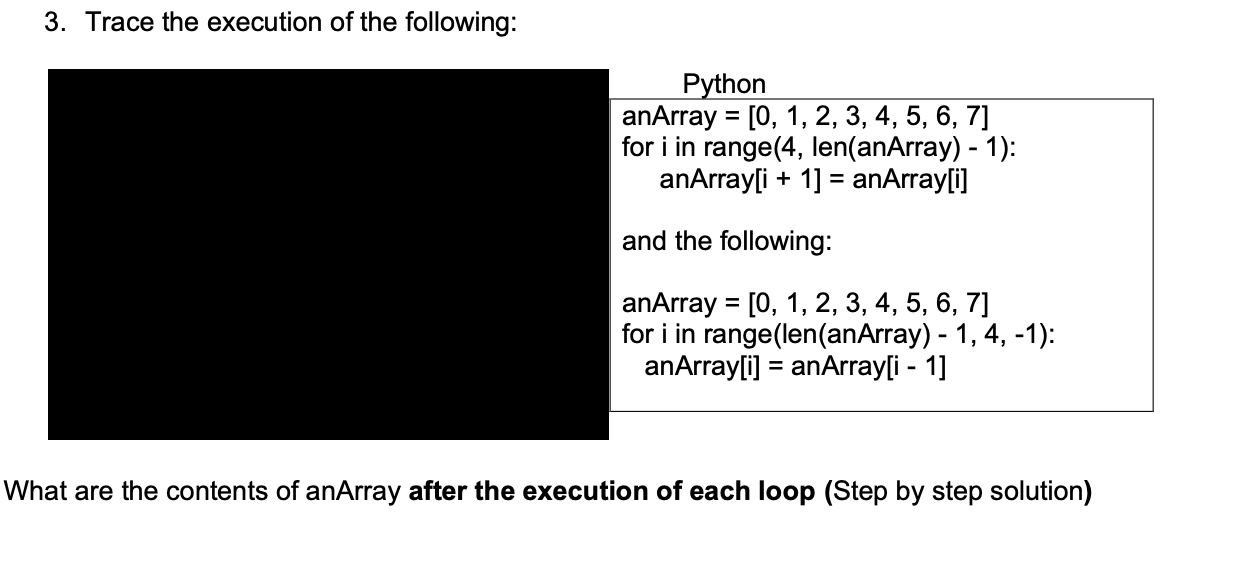 Solved What are the contents of anArray after the execution | Chegg.com
