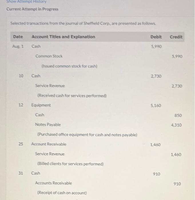 Solved Show Attempt Histony Current Attempt in Progress | Chegg.com