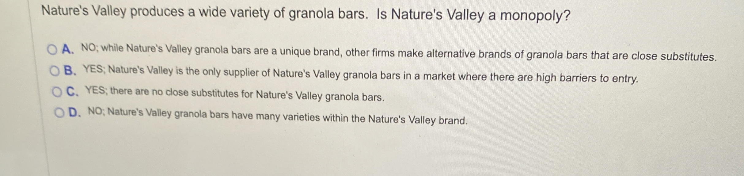 Solved Nature's Valley produces a wide variety of granola | Chegg.com