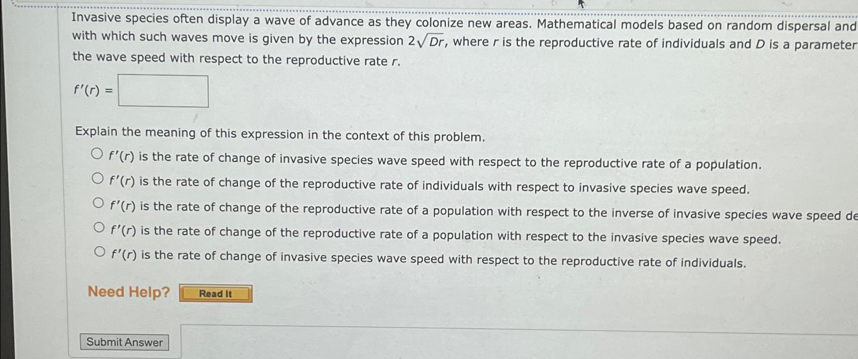 Solved Invasive species often display a wave of advance as | Chegg.com
