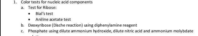 Solved 1. Color tests for nucleic acid components a. Test | Chegg.com