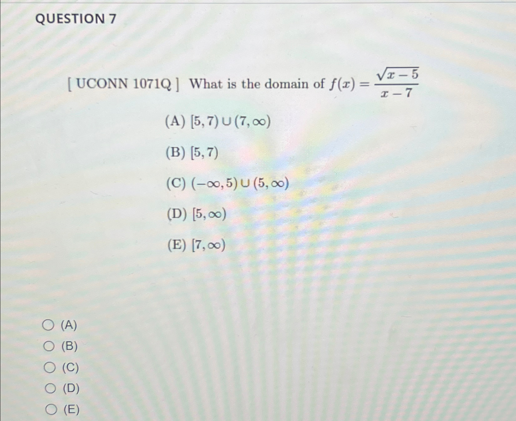 Solved QUESTION 7[ ﻿UCONN 1071Q] ﻿What is the domain of | Chegg.com
