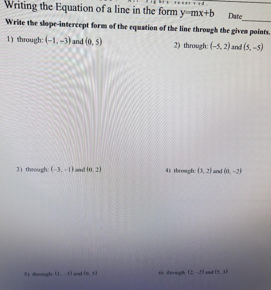 Solved Writing the Equation of a line in the form y=mx+b | Chegg.com