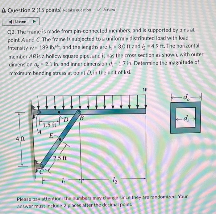 Solved Q2. The frame is made from pin-connected members, and | Chegg.com