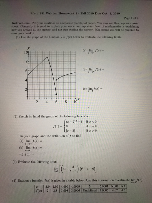 Solved Math 251 Written Homework 1 - Fall 2019 Due Oct. 3, | Chegg.com