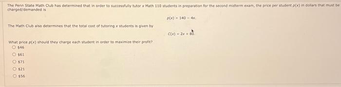 Solved The Penn State Math Club has determined that in order | Chegg.com