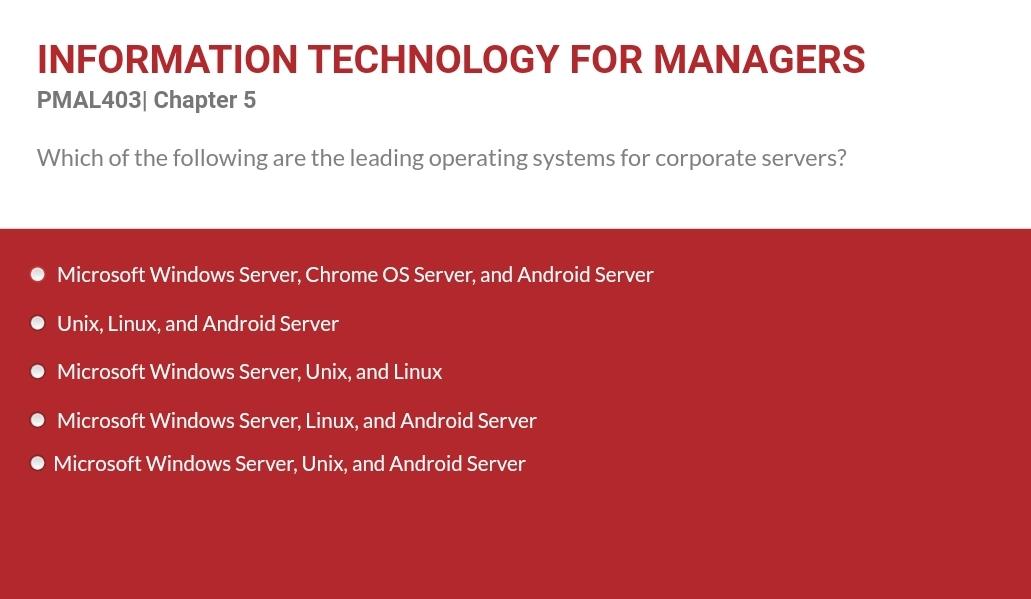 Solved INFORMATION TECHNOLOGY FOR MANAGERSPMAL403| ﻿Chapter | Chegg.com
