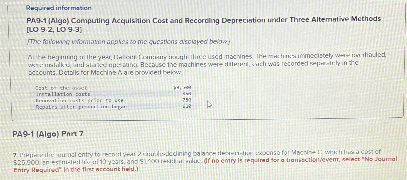 Solved Required informationPA9-1 (Algo) ﻿Computing | Chegg.com