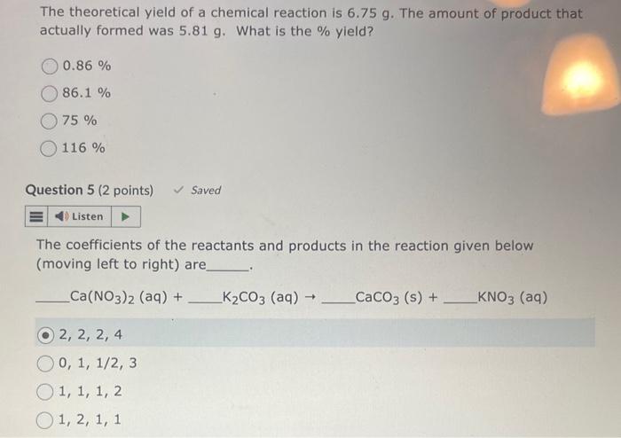 Solved The theoretical yield of a chemical reaction is 6.75 | Chegg.com