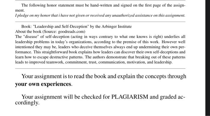 Solved The following honor statement must be hand-written | Chegg.com
