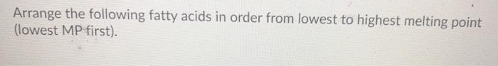 Solved Arrange the following fatty acids in order from | Chegg.com