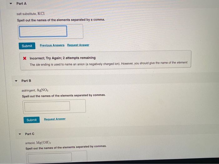 Solved Part A salt substitute, KCI Spell out the names of | Chegg.com